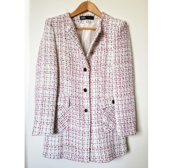 Zara | Jackets & Coats | Zara Pink Tweed Long Jacket | Poshmark
